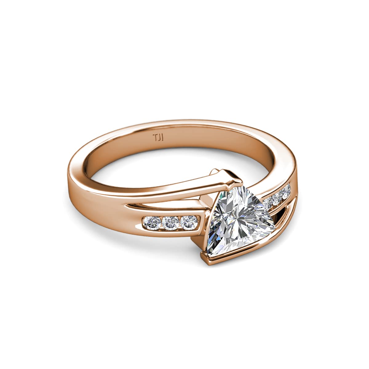 Trillion Cut Forever Brilliant Moissanite & Diamond 1 ctw Women Engagement Ring 14K Rose Gold-6.0