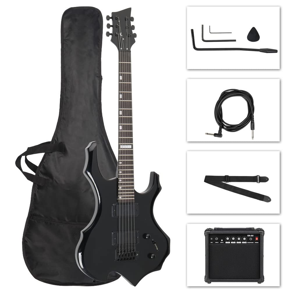 Ktaxon Flame Design Electric Guitar, 36-inch Beginner Electric Guitar Kit with 20 Watt AMP, Tremolo Bar, Portable Bag, Shoulder Strap, Cable & Wrench Tool (Black)