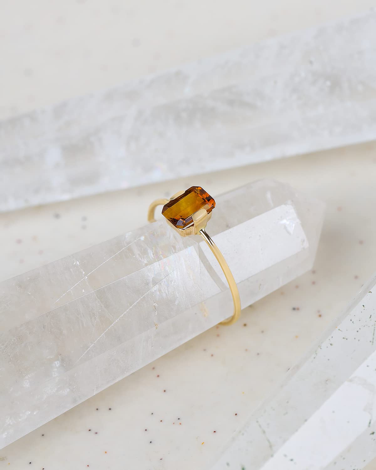 YoTreasure Natural Healing Stone Citrine Ring 14K Yellow Gold Women Jewelry