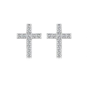 s925 sterling silver dainty small tiny cross with pave clear cubic zirconia stud earrings fashion jewelry for women