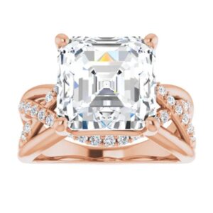 handmade 10k gold 5 ct asscher cut vvs1 colorless moissanite engagement rings for women bridal set moissanite wedding rings for gifts (rose gold, 6)