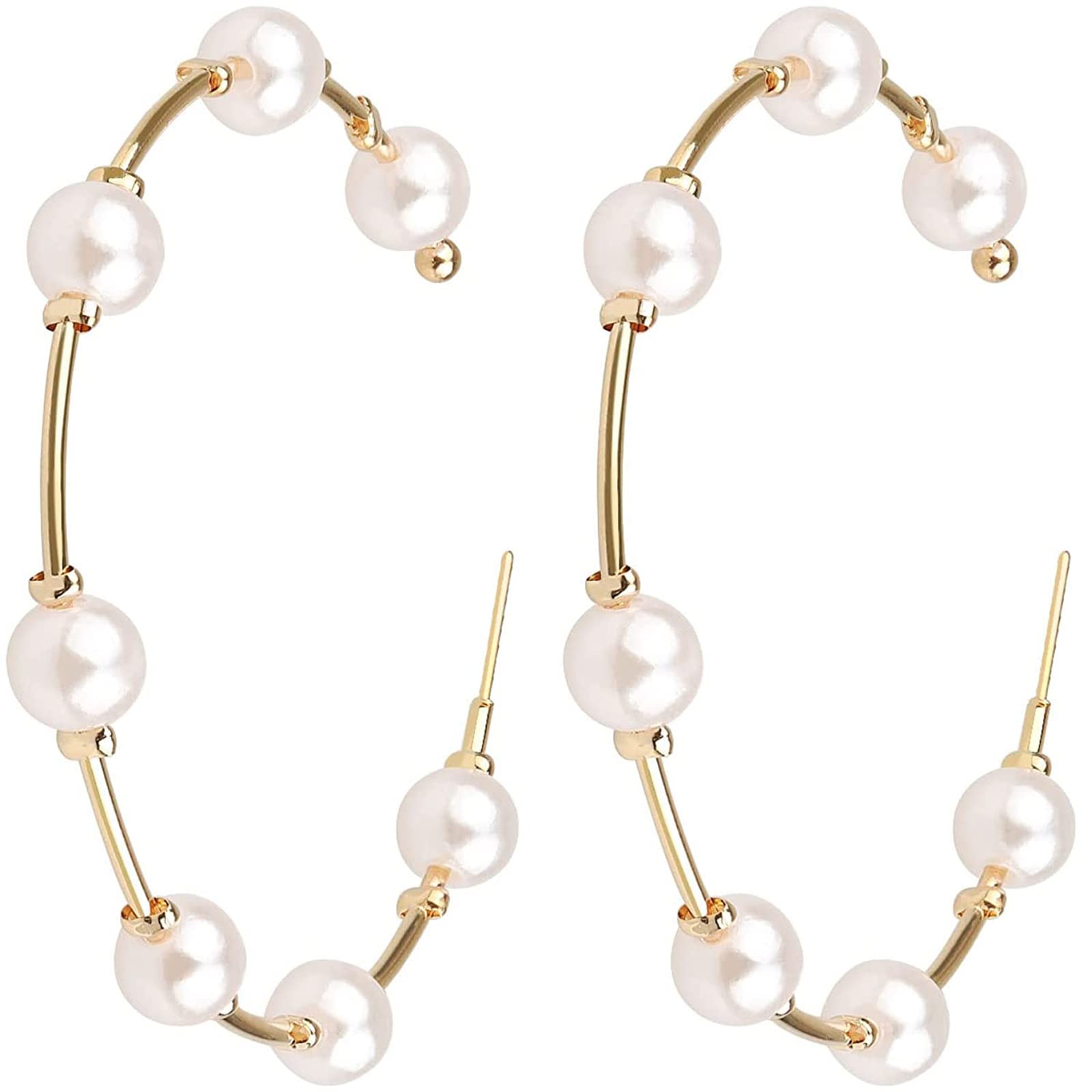 Pearl Earrings Dangle Large Hoops Circle Pearl Hoop Earrings for Women Trendy Hypoallergenic Pearl Drop Earrings Elegant Wedding Party Jewelry Gift