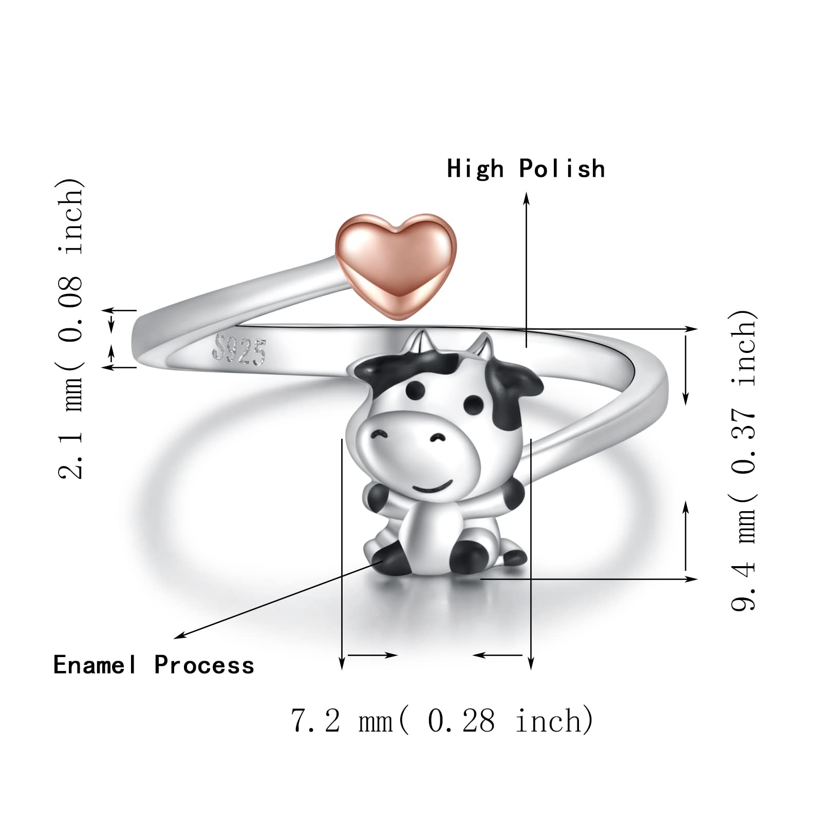 925 Sterling Silver Cow Cat Dinosaur Frog Butterfly Ring Adjustable Cute Cow Print Kitty Animal Lover Jewelry Gifts for Women Birthday (Cow)