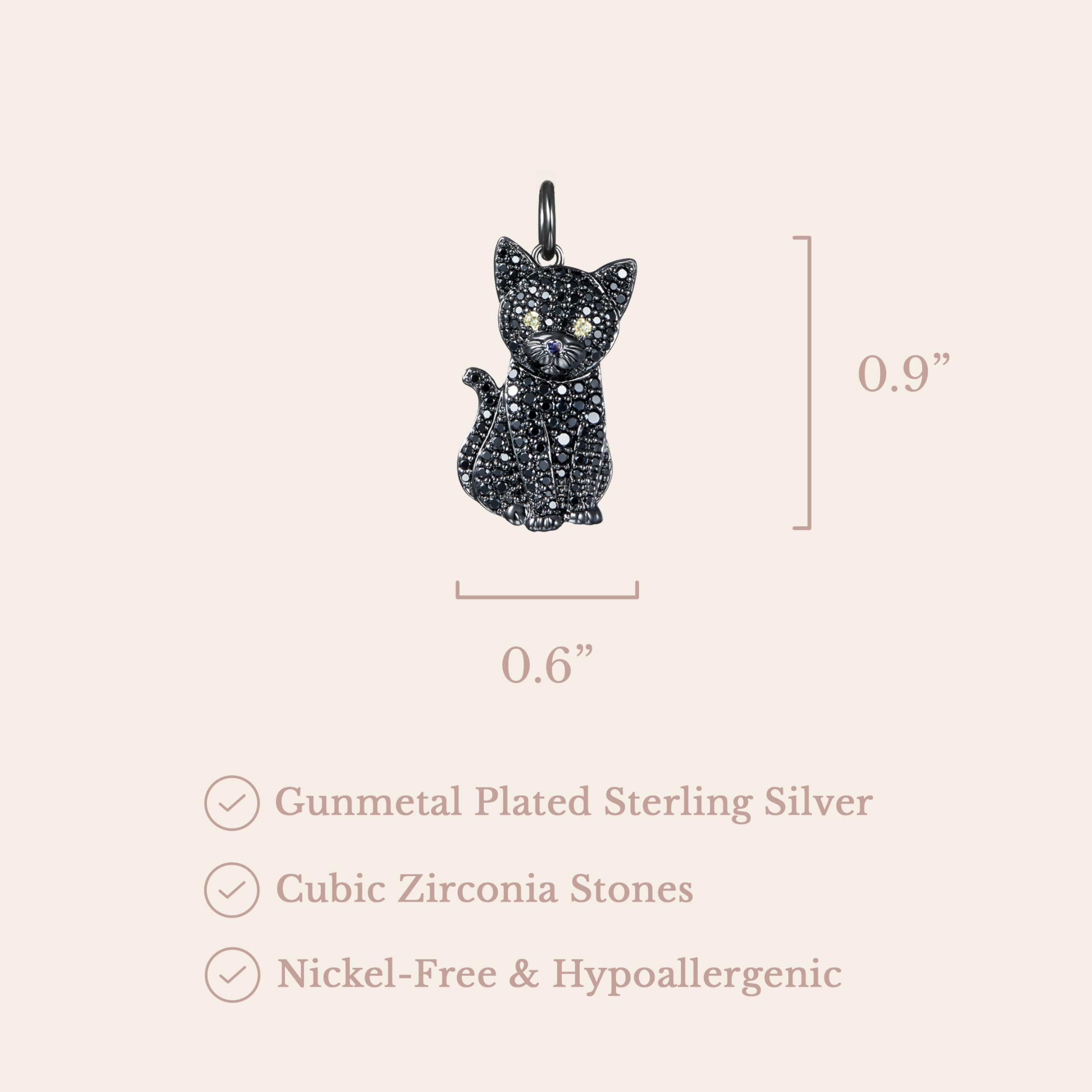 SCAMPER & CO Black Cat Necklace for Women, Genuine Cubic Zirconia Kitten Pendant Charm, Jewelry Gift for Cat Lovers, Premium Sterling Silver Chain with Secure Claw Clasp, 18 inch with 2 inch extender