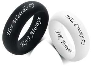 mzzj her weirdo & his crazy 8mm silicone couple ring durable breathable comfortable rubber dome comfort fit wedding band promise rings,black&white