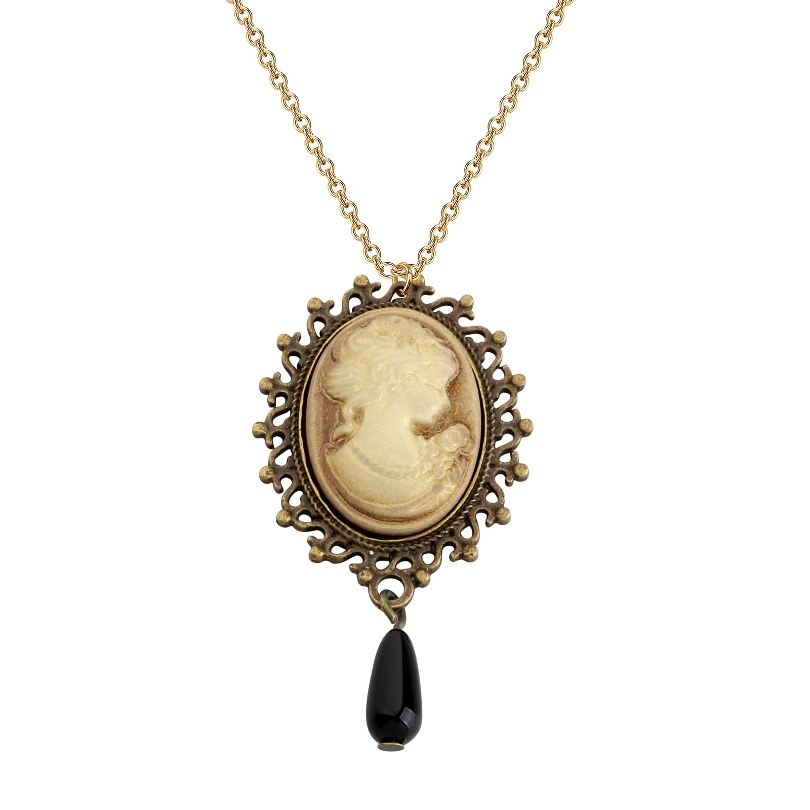 WUSUANED Retro Victorian Necklace Cameo Pendant Necklace Gothic Vintage Gifts Halloween Party gift (Reilef Pendant Necklace Gold)