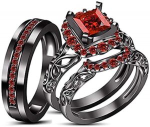 charming_creation 2.00 ct princess cut ruby wedding engagement his her trio band ring set 14k black gold finish (11)