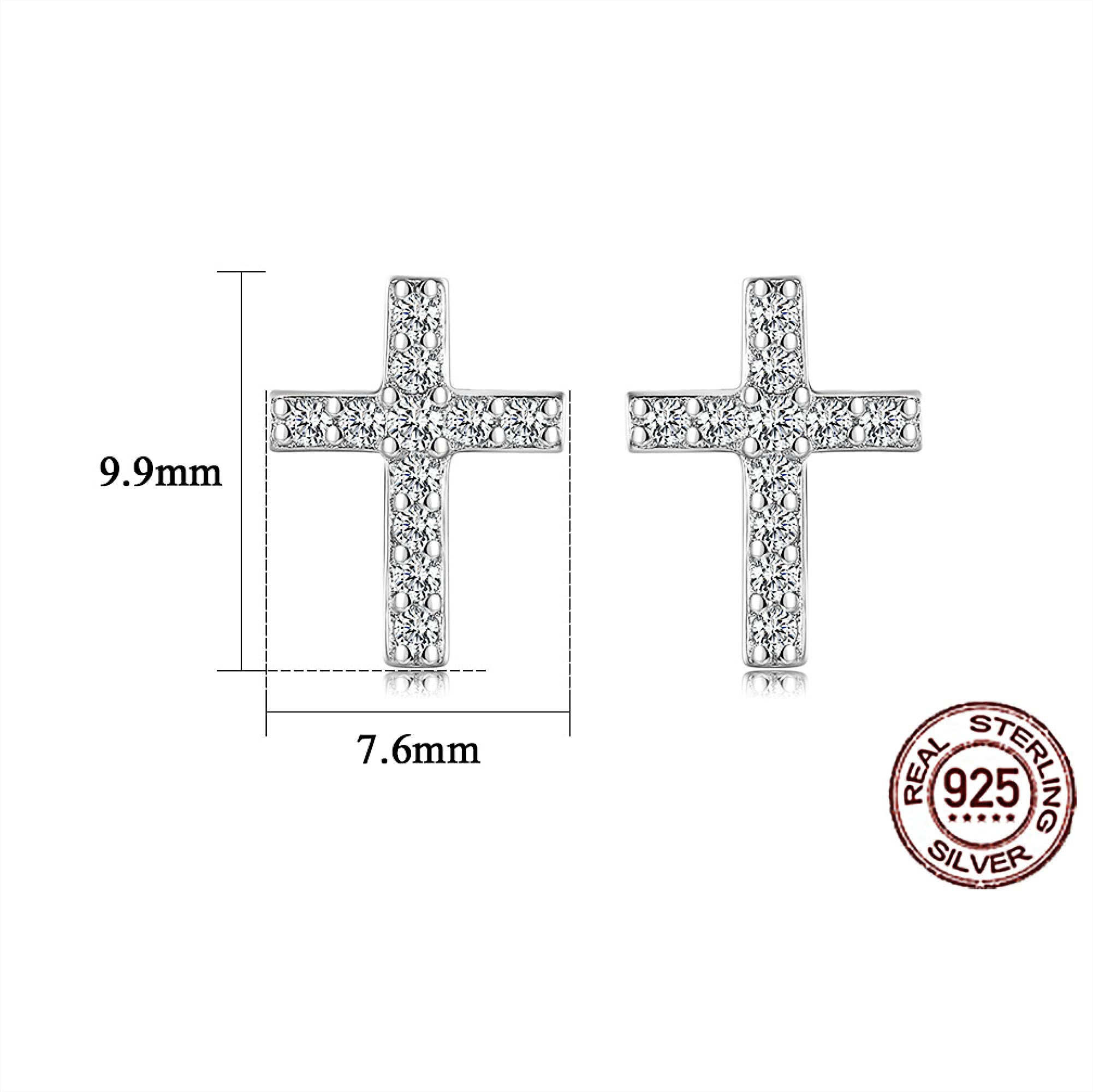 S925 Sterling Silver Dainty Small Tiny Cross with Pave Clear Cubic Zirconia Stud Earrings Fashion Jewelry for Women