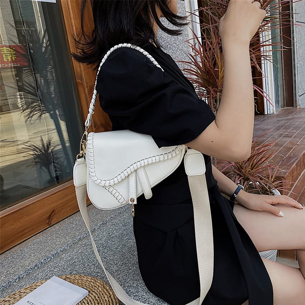 JBB Women Saddle Shoulder Bag Clutch Purse Small Crossbody Bag Satchel Bags Handbag PU Leather White