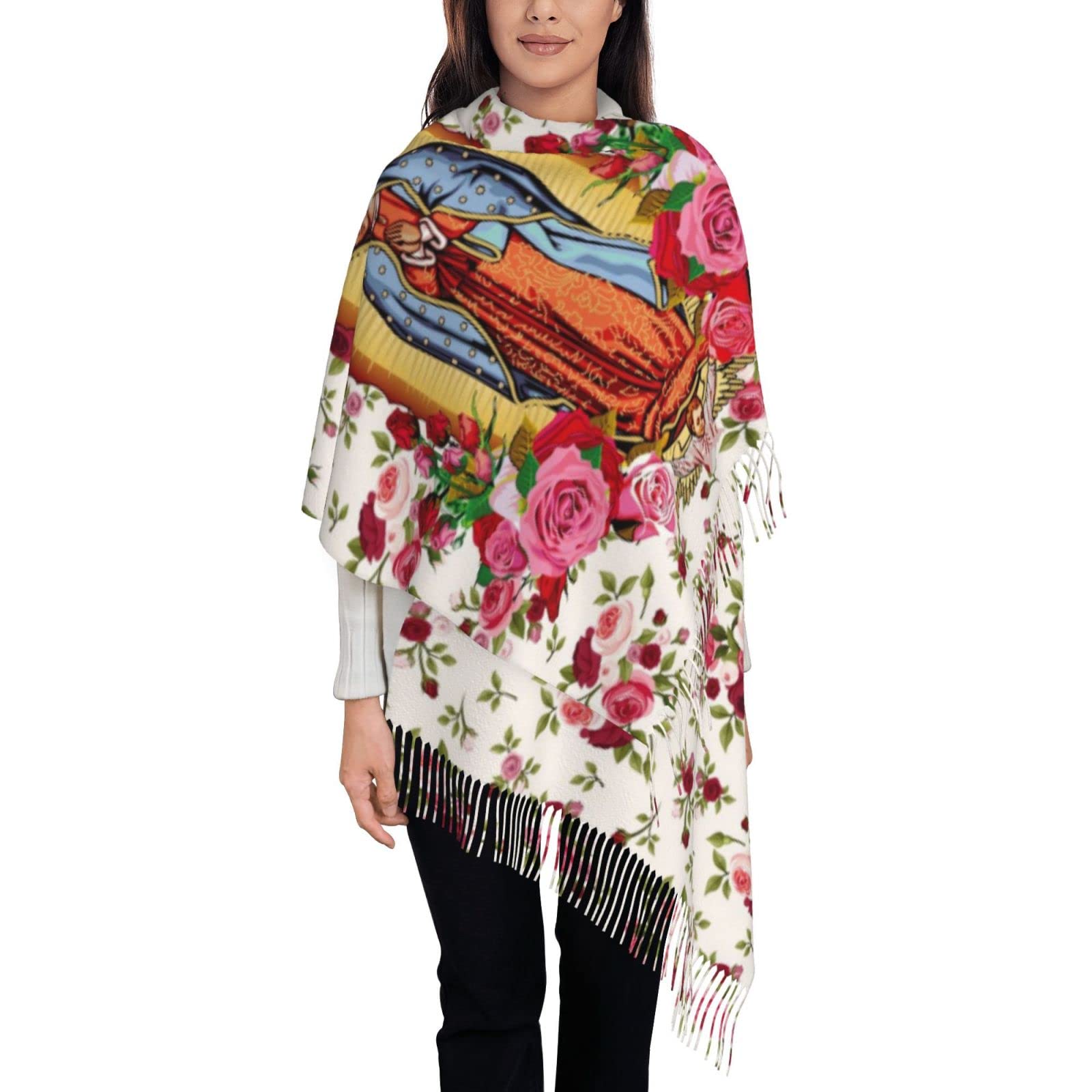 Puurbol Virgen de Guadalupe Women Blanket Scarf Shawls Virgin Mary Catholic Rose