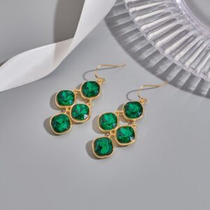 LILIE&WHITE Gold Statement Earrings For Women Emerald Crystal Dangle Earrings Fashion Drop Earrings Chandelier Earrings Gold Jewelry For Women Green Earrings