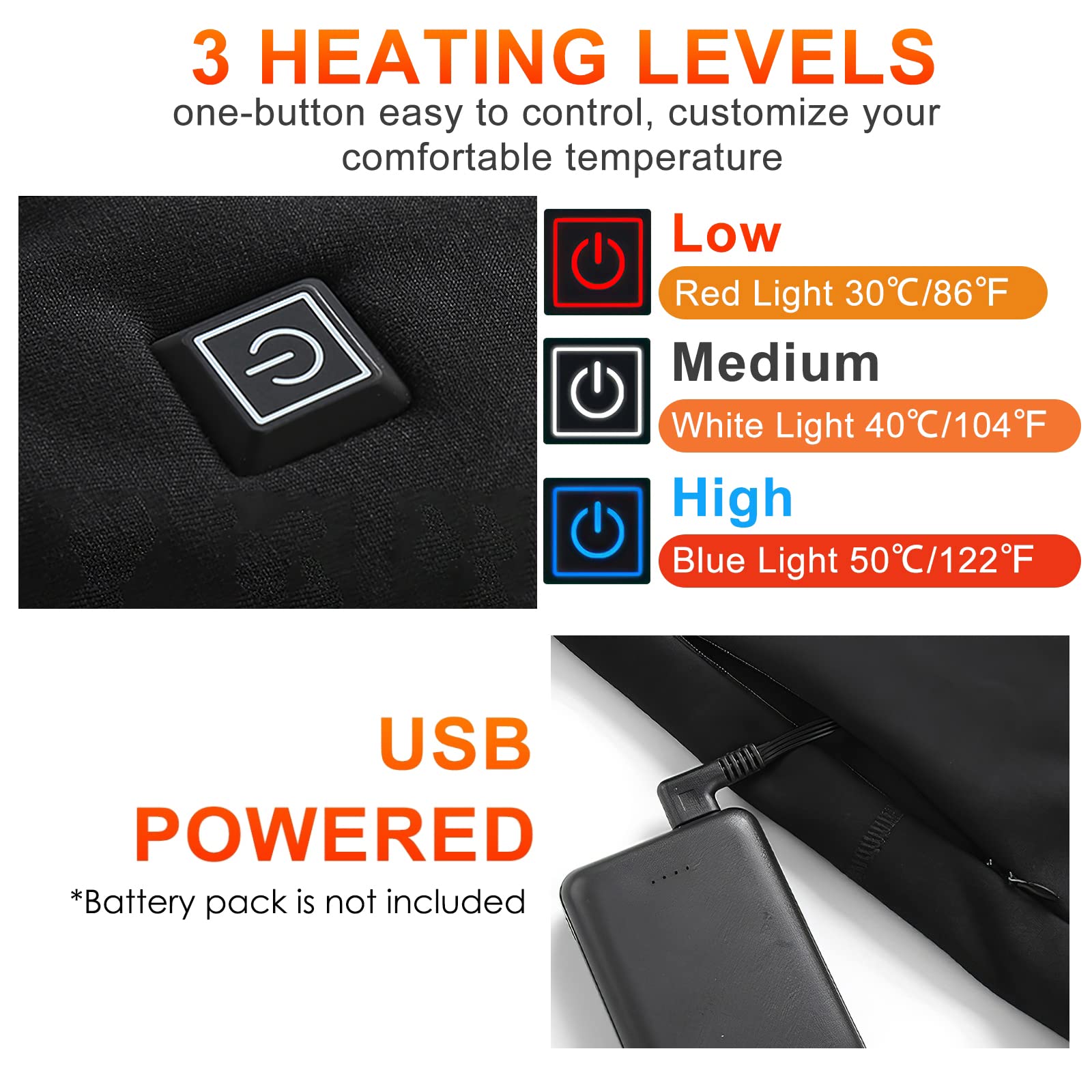 Heated Thermal Tops for Men Women Electric Heating Thermal Shirt Long Sleeves Underwear Fleece Lined for Cold Weather (Men, Black, 3XL)