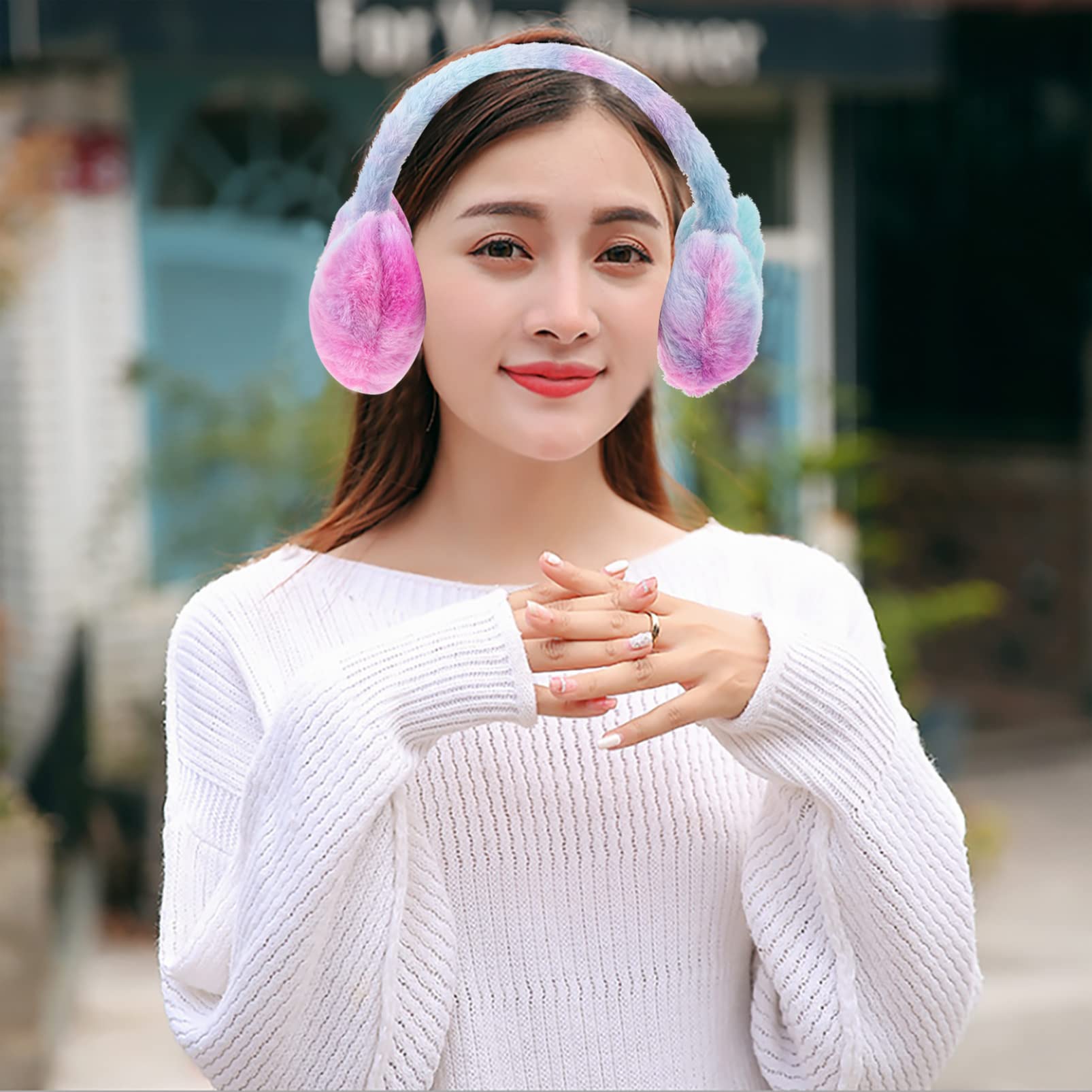 SOIMISS Women Winter Earmuffs Furry Heart Shape Ear Muffs Faux Fur Colourful Ear Covers Warm Ear Warmers for Women Girls Outdoor