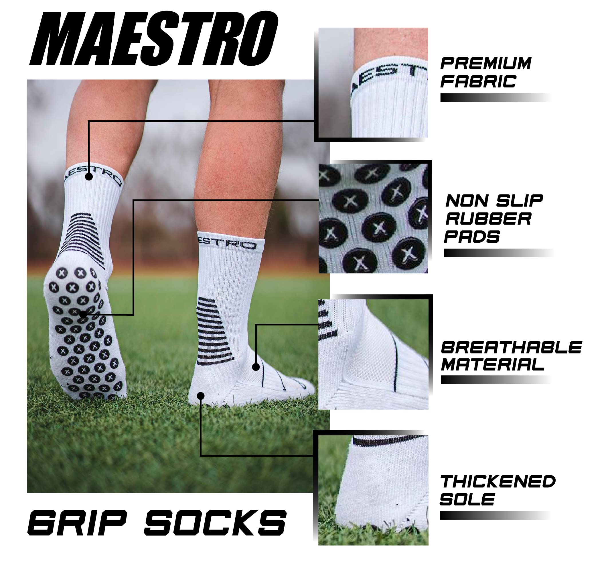 Maestro Grip Socks – Anti-Slip Socks for Men and Women – Soccer, Football, Basketball, Hockey Non-Slip Socks (as1, alpha, l, regular, regular, Red)