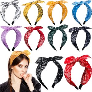 yunsailing 10 pieces bandana headbands for women paisley print wide knotted bow headbands cute knot hair accessories vintage rabbit ears turban headwraps for women