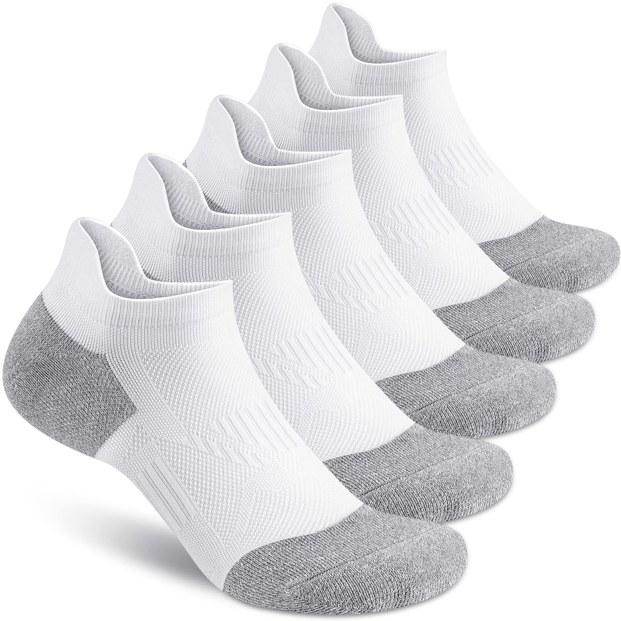 Gonii Compression Athletic Ankle Socks Women Running Cushioned Low No show Socks 5 Pairs (White)