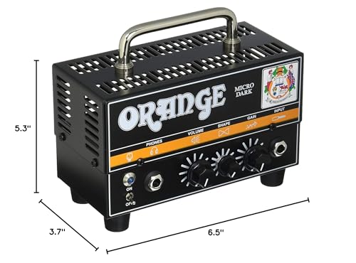 Orange Amp MD20 Micro Dark 20-Watt Mini Guitar Amplifier Head Bundle with Pig Hog Woven Instrument Cable 10ft, Power Supply, and Liquid Audio Polishing Cloth - Micro Guitar Amplifier