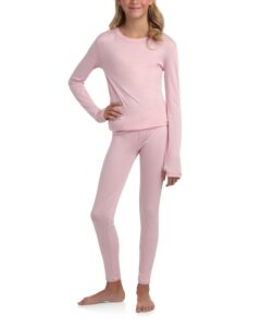 eddie bauer thermal underwear for kids - 2 piece performance base layer underwear set for boys and girls (5-16), size 7-8, soft pink