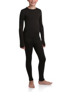 eddie bauer thermal underwear for kids - 2 piece performance base layer underwear set for boys and girls (5-16), size 10-12, black