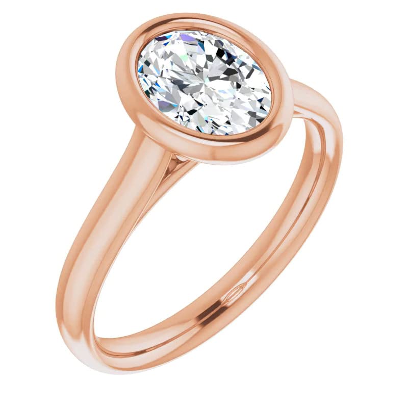 10K Solid Rose Gold Handmade Engagement Ring 2 CT Oval Cut Moissanite Diamond Solitaire Wedding/Bridal Ring for Women/Her Diamond Rings Set (4.5)