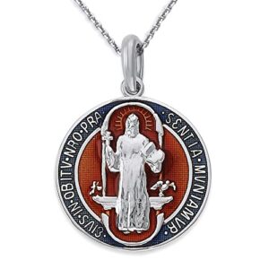 pome saint benedict coin pendant necklace in sterling silver, made in america (16" necklace)