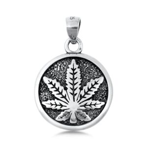 sterling silver marijuana cannabis pendant pot leaf plant medallion charm 925