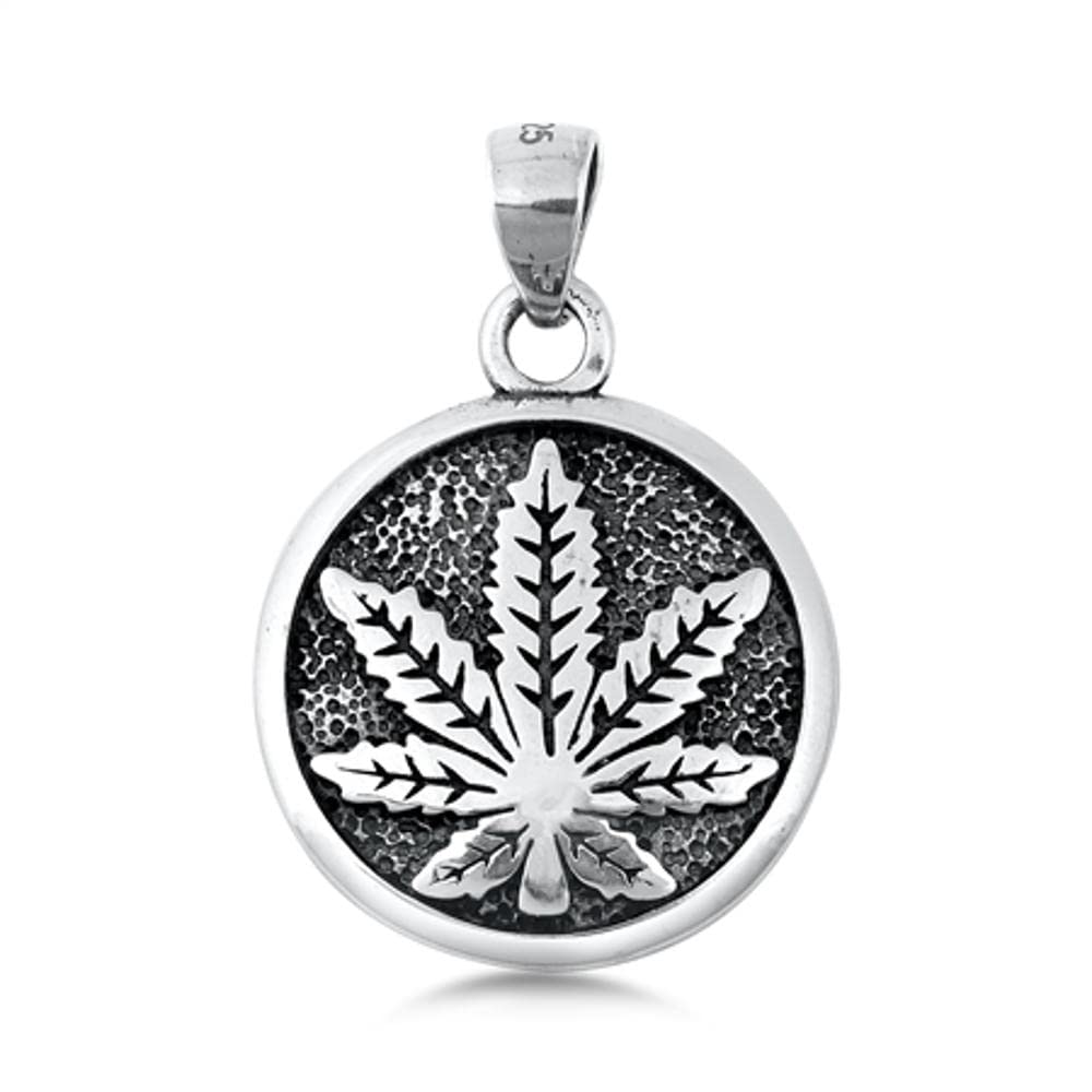 Sterling Silver Marijuana Cannabis Pendant Pot Leaf Plant Medallion Charm 925