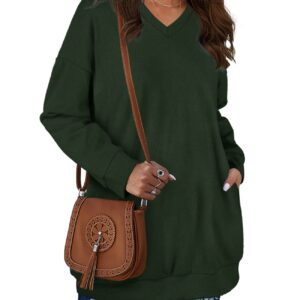 OFEEFAN Sweatshirts for Women Plus Size Long Sleeve Thermal Green Tunic Tops 3XL