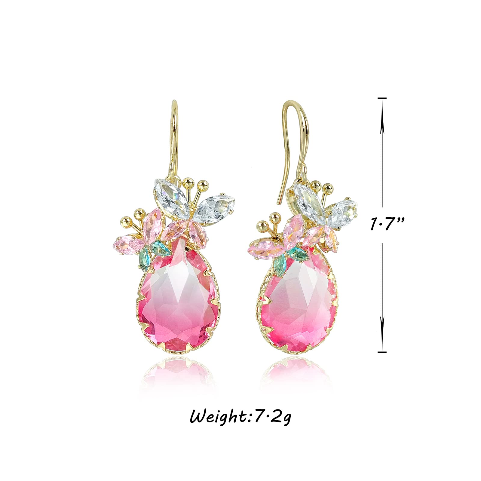 JA.S.JR Crystal Teardrop Earrings CZ Butterfly Earrings Gold Dangle Earrings Jewelry Gift for Women