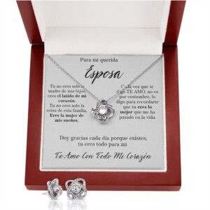 regalo para esposa set de aros y collar el amor de mi vida regalo para mujer joya collar mensaje personalizado para madre joyería para mamá, regalo aniversario de esposo para esposa acabado oro blanco de 14 quilates (luxury box w/led)