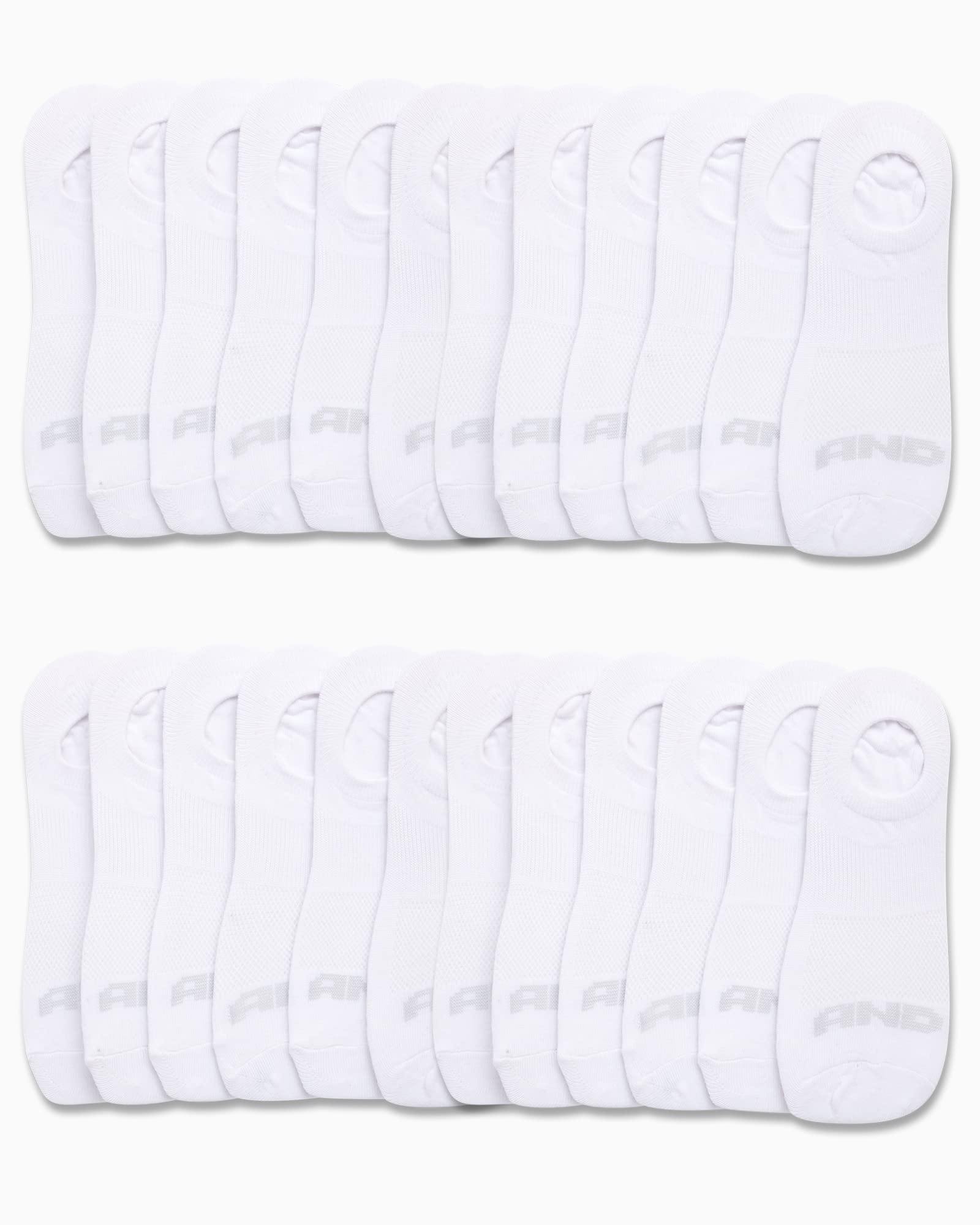 AND1 Men's Socks - Lightweight Performance No Show Liner Socks (24 Pack), Size 6-12.5, White