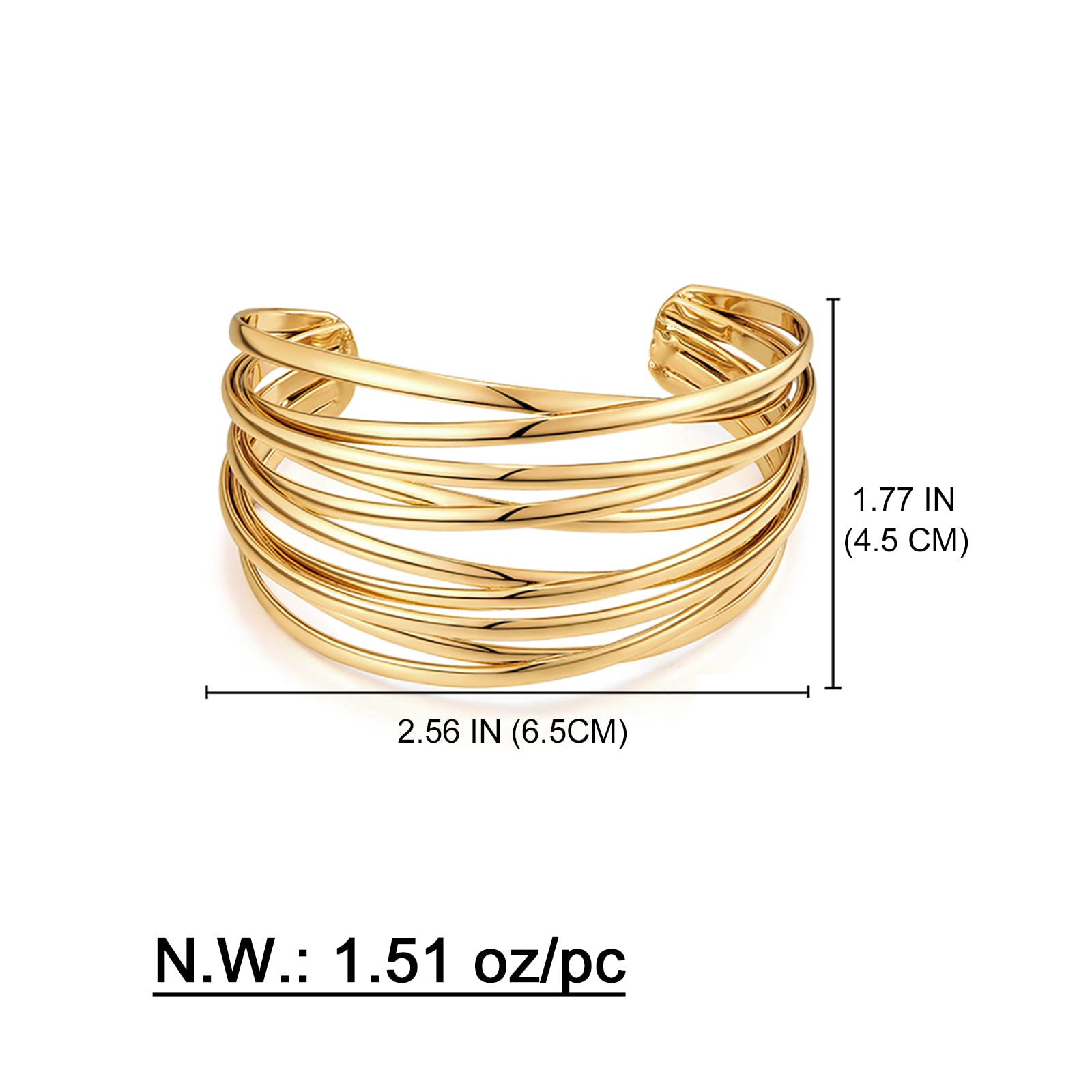 WOWORAMA Gold Cuff Bracelet for Women Multi-layer Cross Wire Bangle Bracelet Adjustable Chunky Wide Open Cuff Bracelet Simple Wrist Cuffs Wrap Bracelets Jewelry