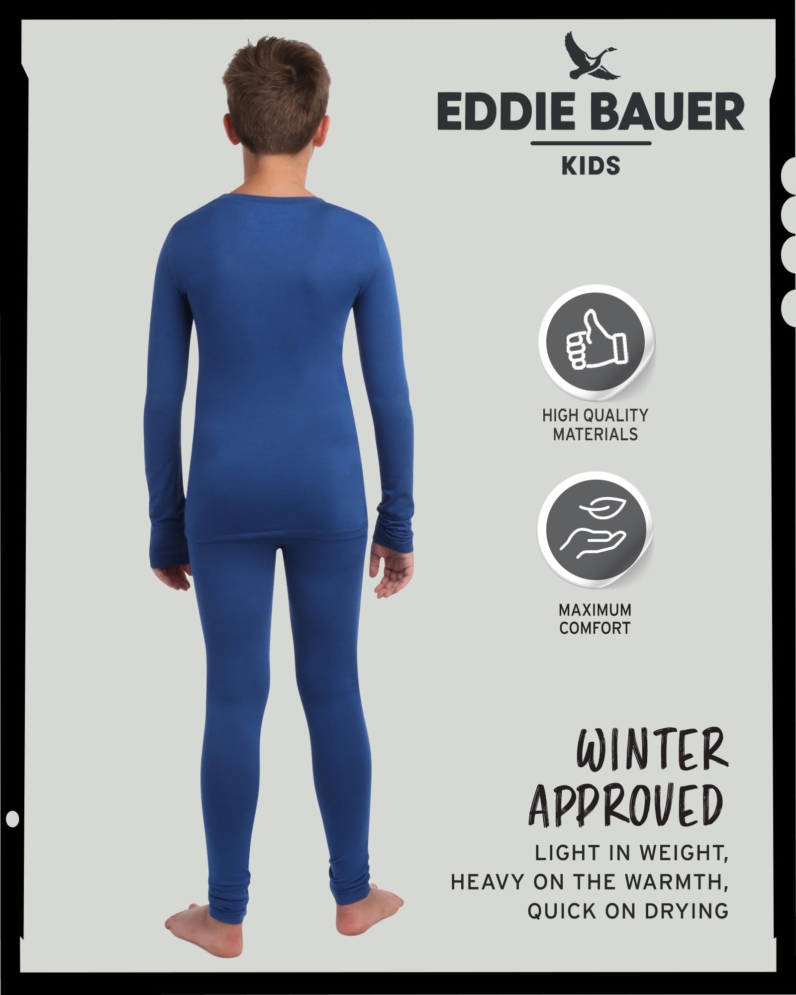 Eddie Bauer Thermal Underwear For Kids - 2 Piece Performance Base Layer Underwear Set For Boys and Girls (5-16), Size 10-12, Nautical Blue