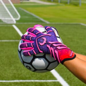 Renegade GK Apex Flare 2.0 Professional Strapless Goalie Gloves | 4mm EXT Contact Grip | Blue & Pink Soccer Goalkeeper Gloves (Size 10, Adult, Evo Negative Cut, Level 5.5)