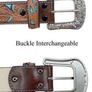 TOPACC Western Belts for Woman Cowgirl Brown Turquoise Cowboy Belt Bling Floral Rodeo Belt for Jeans Gilrs Country Concert Outfit