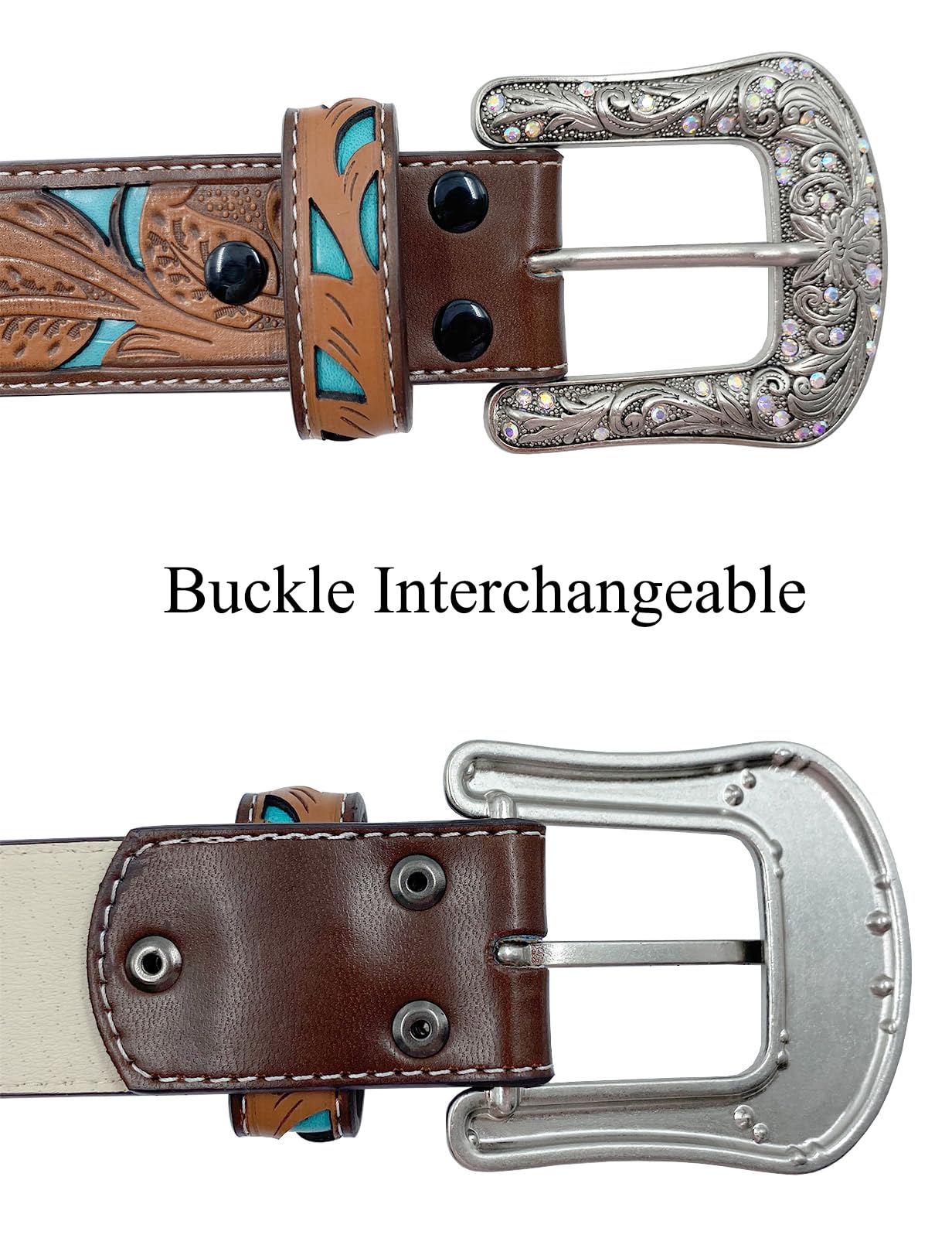 TOPACC Western Belts for Woman Cowgirl Brown Turquoise Cowboy Belt Bling Floral Rodeo Belt for Jeans Gilrs Country Concert Outfit