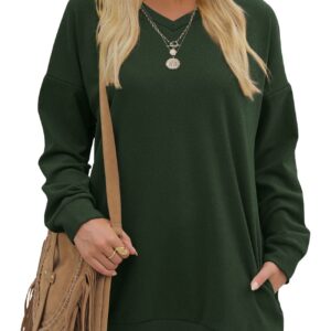 OFEEFAN Sweatshirts for Women Plus Size Long Sleeve Thermal Green Tunic Tops 3XL