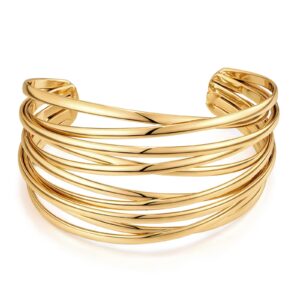 woworama gold cuff bracelet for women multi-layer cross wire bangle bracelet adjustable chunky wide open cuff bracelet simple wrist cuffs wrap bracelets jewelry