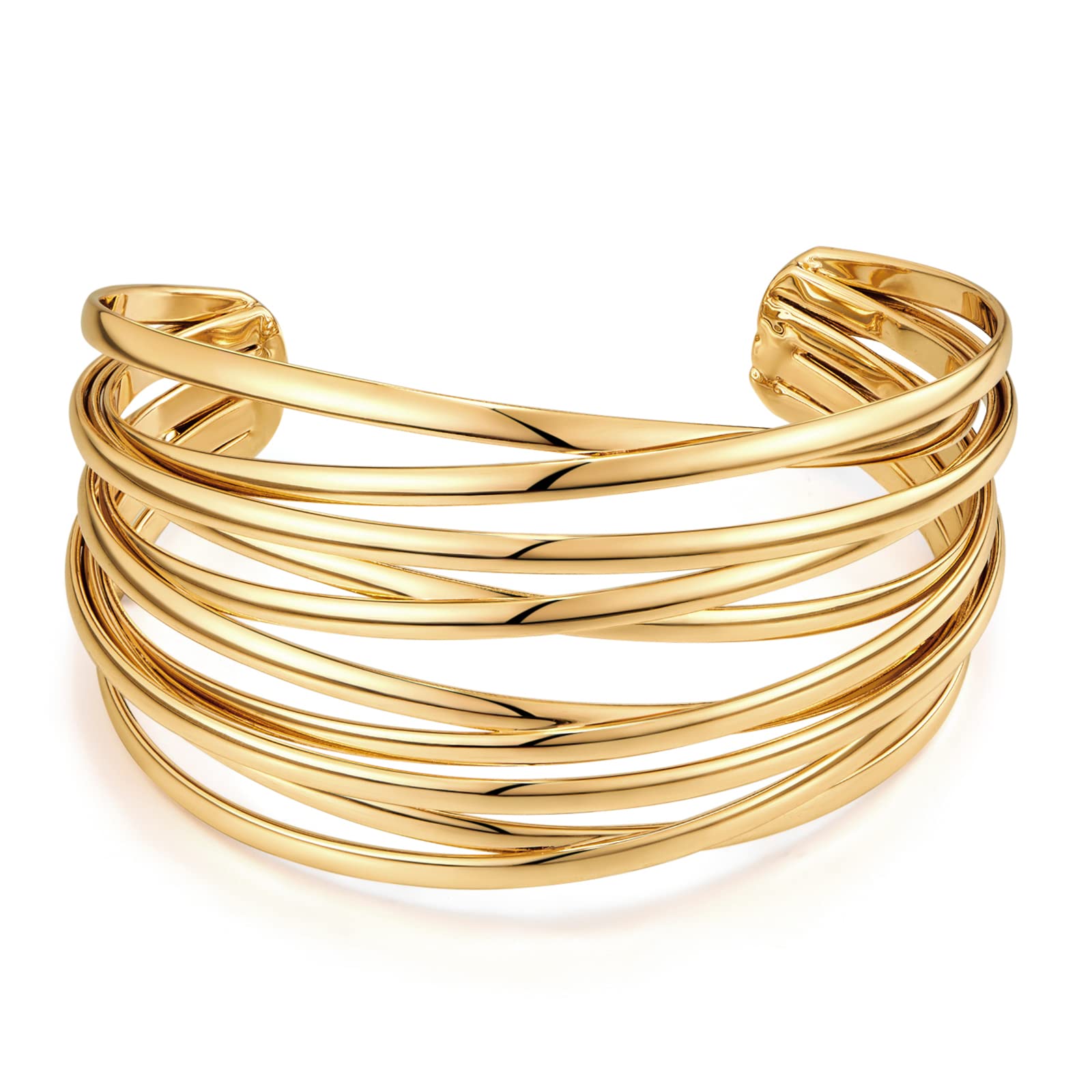 WOWORAMA Gold Cuff Bracelet for Women Multi-layer Cross Wire Bangle Bracelet Adjustable Chunky Wide Open Cuff Bracelet Simple Wrist Cuffs Wrap Bracelets Jewelry