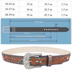 TOPACC Western Belts for Woman Cowgirl Brown Turquoise Cowboy Belt Bling Floral Rodeo Belt for Jeans Gilrs Country Concert Outfit