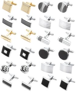 sonnyx 12 pairs cufflinks for men classic tone cuff links silver black striped disc square rectangle cuff links shirt suit men’s cufflinks for wedding groom business