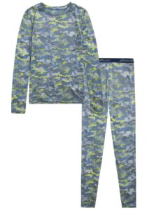 eddie bauer thermal underwear for kids - 2 piece performance base layer underwear set for boys and girls (5-16), size 7-8, lime green