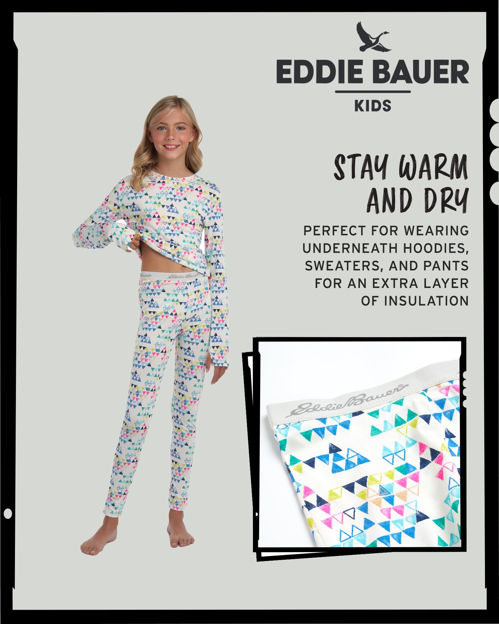 Eddie Bauer Thermal Underwear For Kids - 2 Piece Performance Base Layer Underwear Set For Boys and Girls (5-16), Size 7-8, Egret