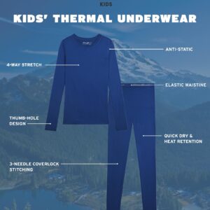 Eddie Bauer Thermal Underwear For Kids - 2 Piece Performance Base Layer Underwear Set For Boys and Girls (5-16), Size 10-12, Nautical Blue