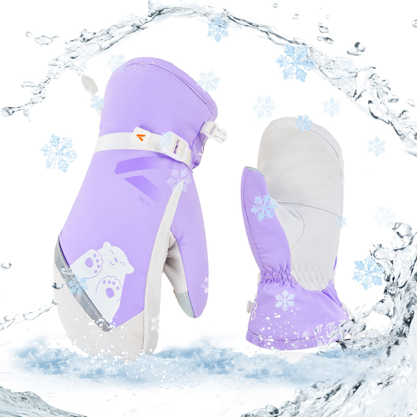 Vgo... Warm Ski Gloves for Women -20℃/-4°F or Above, Mitten Design,Goat Leather Winter Snow Gloves,Outdoor Waterproof Gloves(Szie L,Purple,GA2475FLWP)