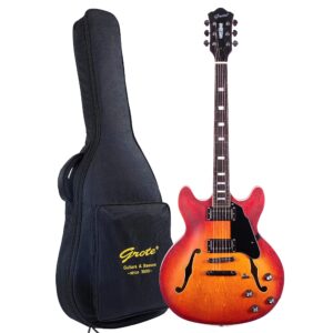 grote electric guitar matte finished mahogany simi-hollow body with gigbag gt335-009 (cs)