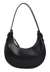 handafa pu leather moon hobo bag saddle handbag crescent shoulder bag for women(black)