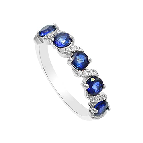 4 MM Natural Blue Sapphire Ring 925 Sterling Silver September Birthstone Cluster Ring Sapphire Jewelry Art Deco Ring Engagement Gift For Girlfriend (RG-7798) (Yellow Gold Plated Silver, 8 US)