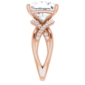 Handmade 18K Gold 5 CT Princess Cut VVS1 Colorless Moissanite Engagement Ring for Women Bridal Set Moissanite Wedding Ring for Gifts (Rose Gold, 7.5)