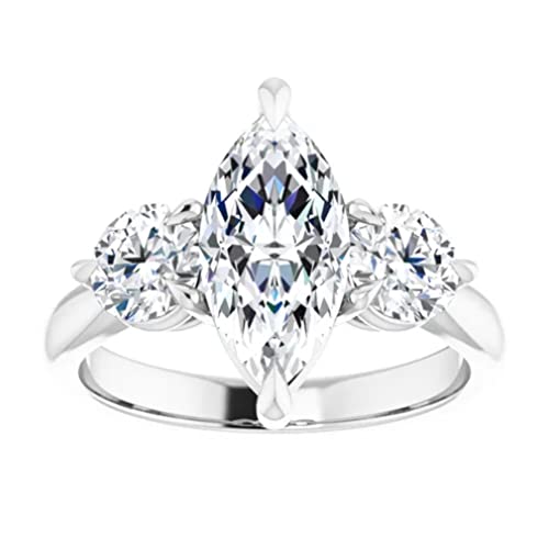 Handmade 10K Gold 2 CT Marquise Cut VVS1 Colorless Moissanite Engagement Ring for Women Bridal Set Moissanite Wedding Ring for Gifts (White Gold, 6.5)